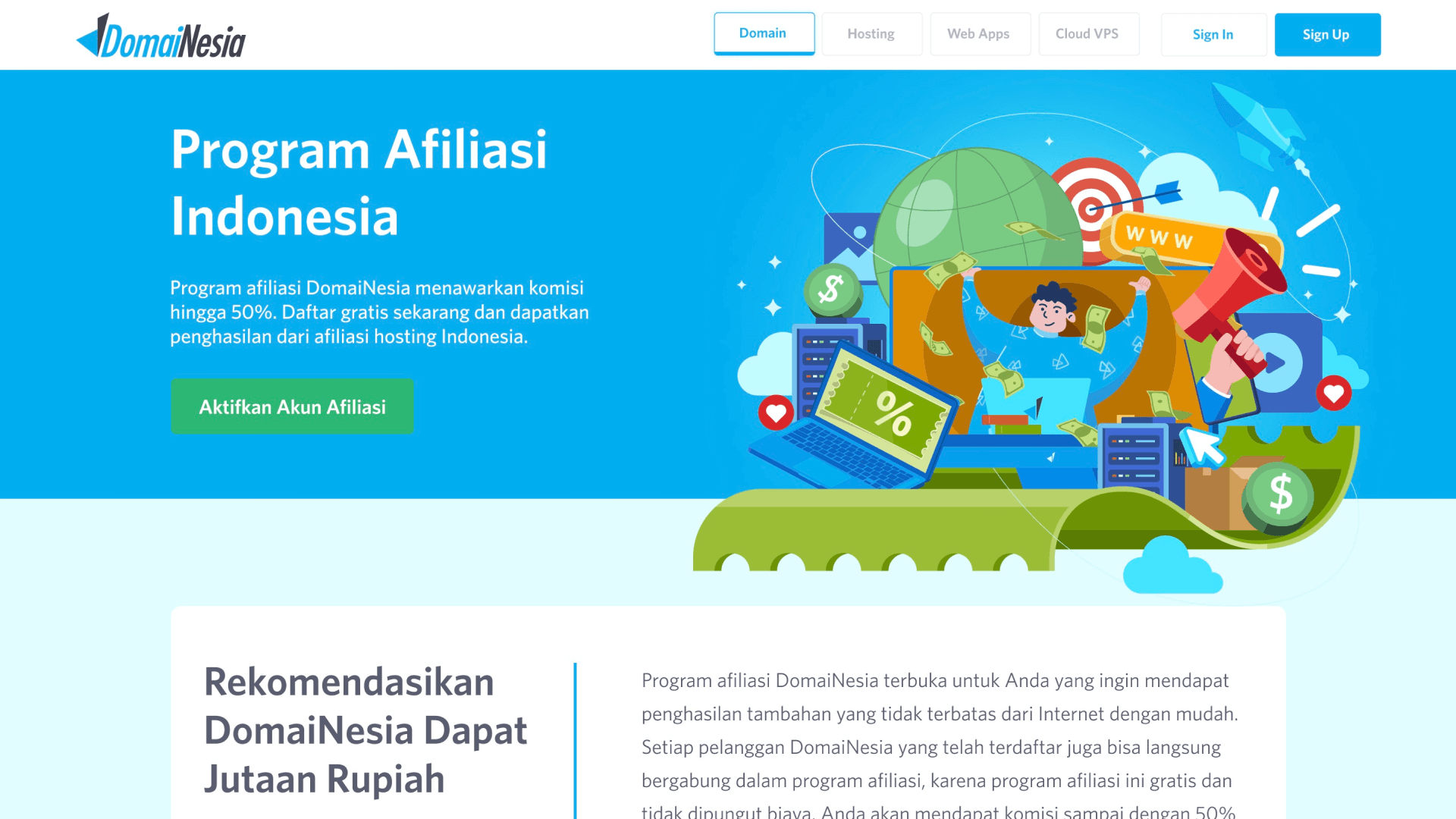 Program Afiliasi Indonesia Terbaik Komisi 50% DomaiNesia